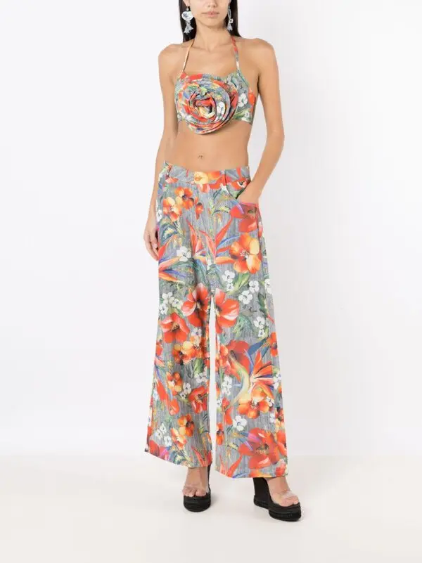 AMIR SLAMA Floral-appliqué Crop Top