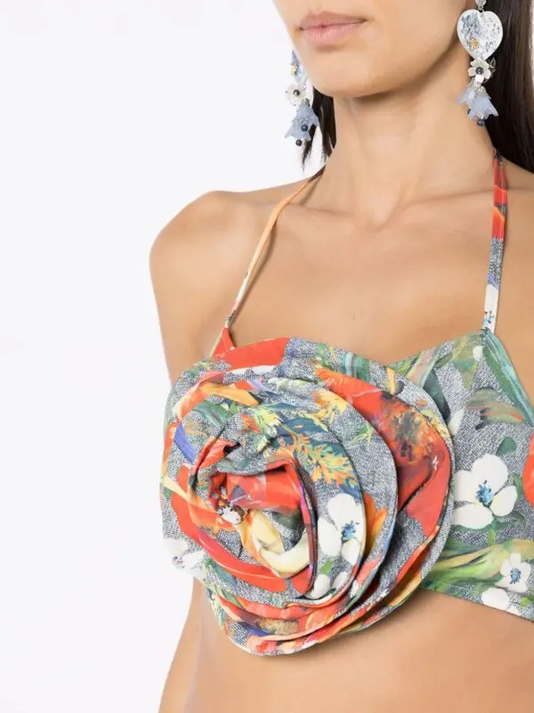 AMIR SLAMA Floral-appliqué Crop Top