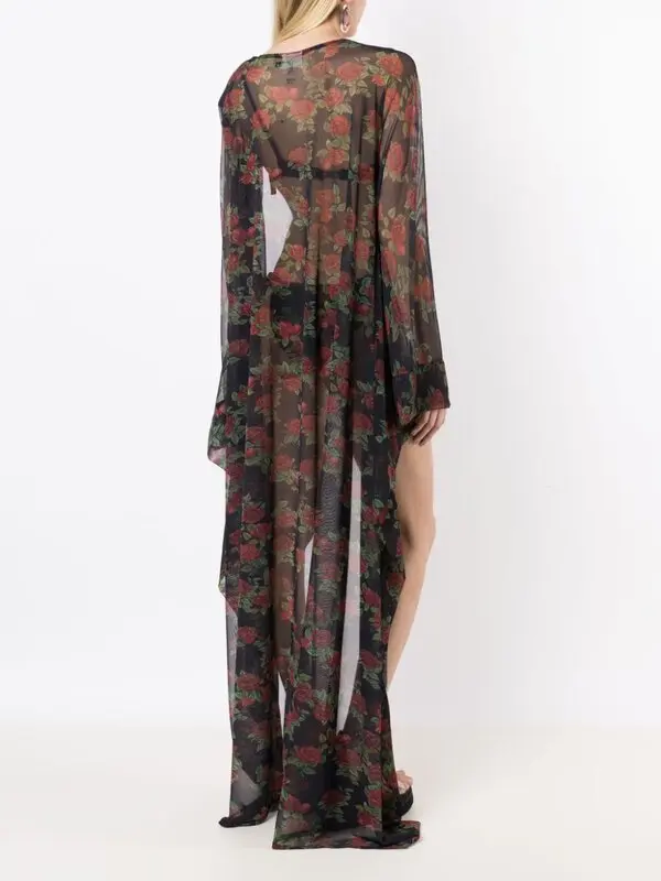 AMIR SLAMA Sheer Rose-pattern Kaftan