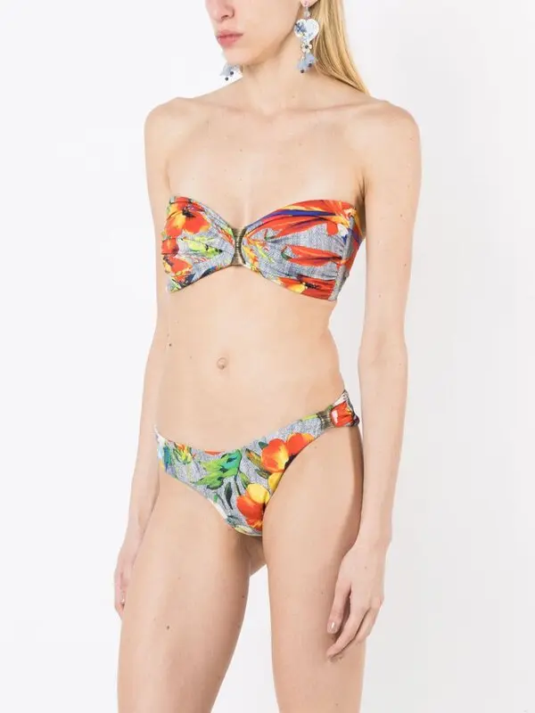 AMIR SLAMA Hibiscus Print Bandeau Bikini Set