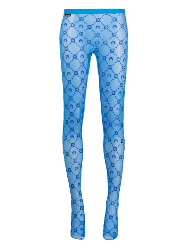 MARINE SERRE Flocked Moonogram Tights - Blue