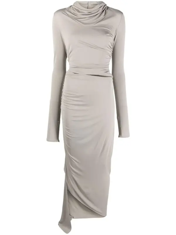 ANDREĀDAMO Asymmetric Draped Midi Dress - Grey