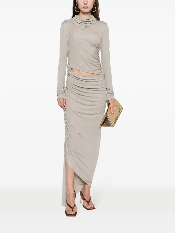 ANDREĀDAMO Asymmetric Draped Midi Dress - Grey