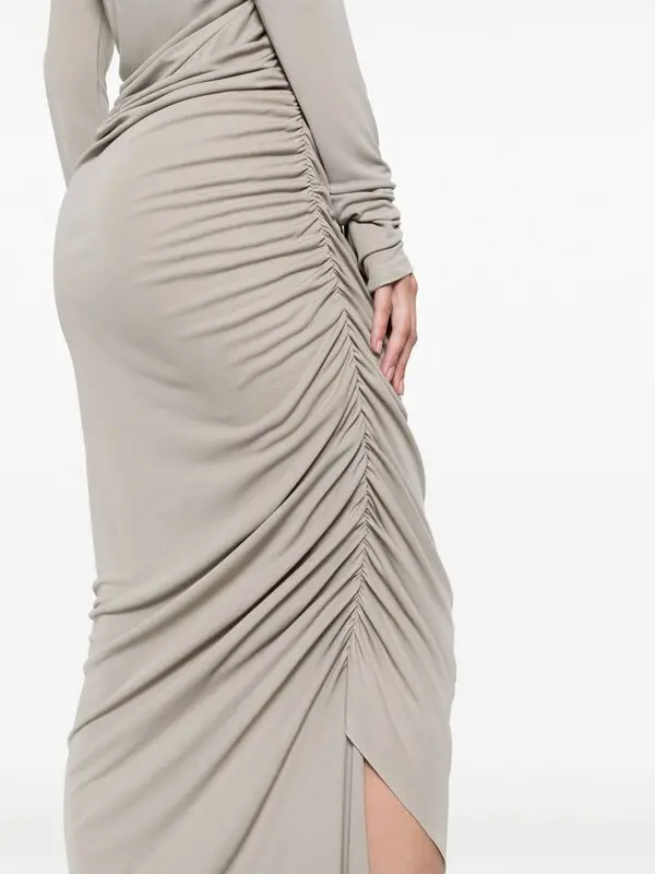 ANDREĀDAMO Asymmetric Draped Midi Dress - Grey