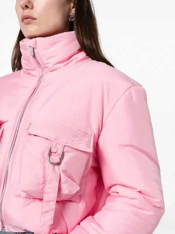 ジャケット・アウター BLUMARINE MINKFAR JEWELD PADDEDVEST PINK Blumarine Funnel-Neck Cropped Puffer Jacket In Pink - 40% Off