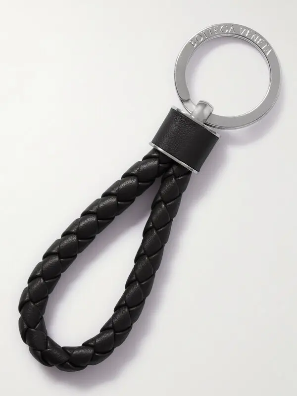 Bottega Veneta Silver-tone And Braided Leather Key Fob - Black