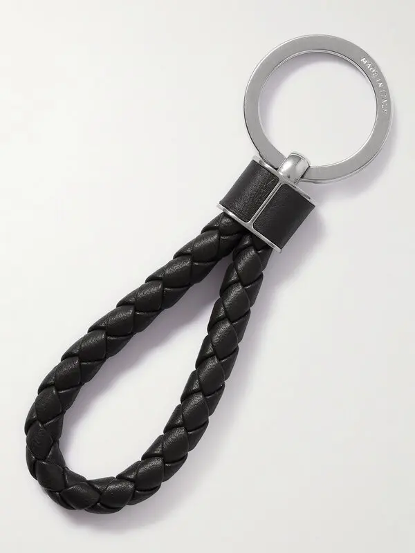 Bottega Veneta Silver-tone And Braided Leather Key Fob - Black