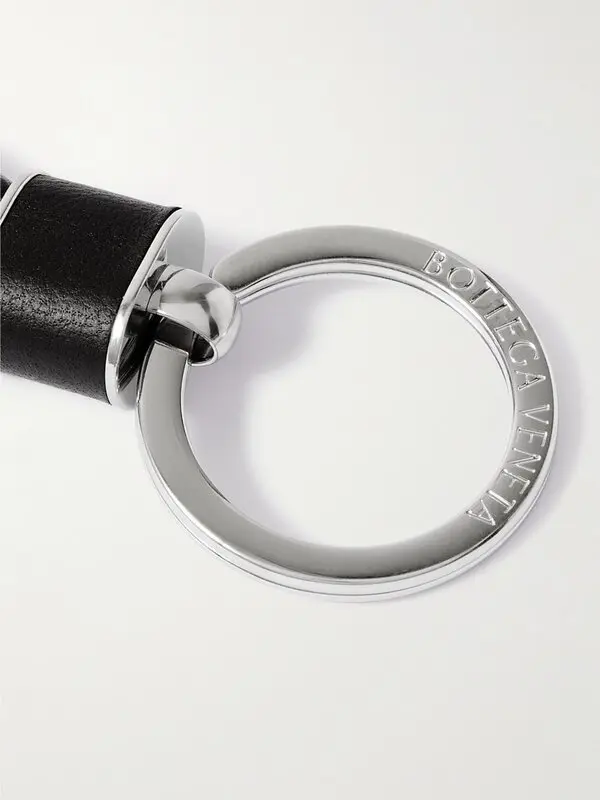 Bottega Veneta Silver-tone And Braided Leather Key Fob - Black