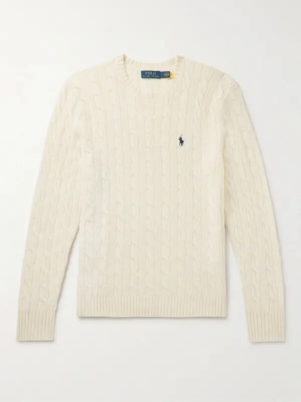 Polo Ralph Lauren Slim-fit Cable-knit Wool And Cashmere-blend Sweater - Neutrals