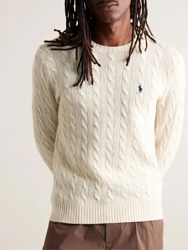 Polo Ralph Lauren Slim-fit Cable-knit Wool And Cashmere-blend Sweater - Neutrals