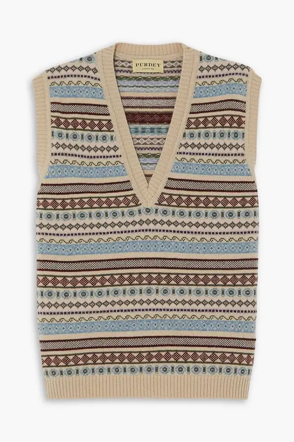 Purdey Fair Isle Cashmere Vest Neutral Uk 6