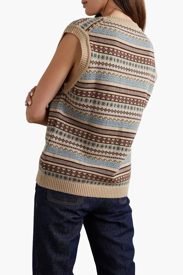 Purdey Fair Isle Cashmere Vest Neutral Uk 6