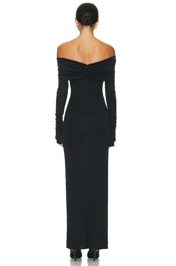 HELSA Matte Jersey Off Shoulder Maxi Dress - Black