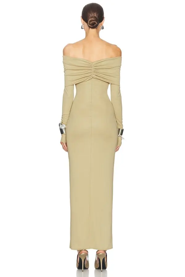 Helsa Matte Jersey Off Shoulder Maxi Dress - Elm