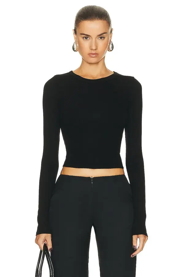 Enza Costa Silk Knit Long Sleeve Tuck Top - Black