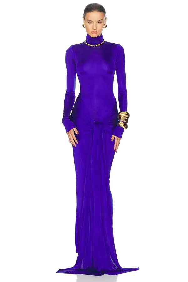 chinese dress ladies Valeda Slinky Jersey Asymmetric Ruched Hardware Detail Maxi Dress in Sea  Green main image 1