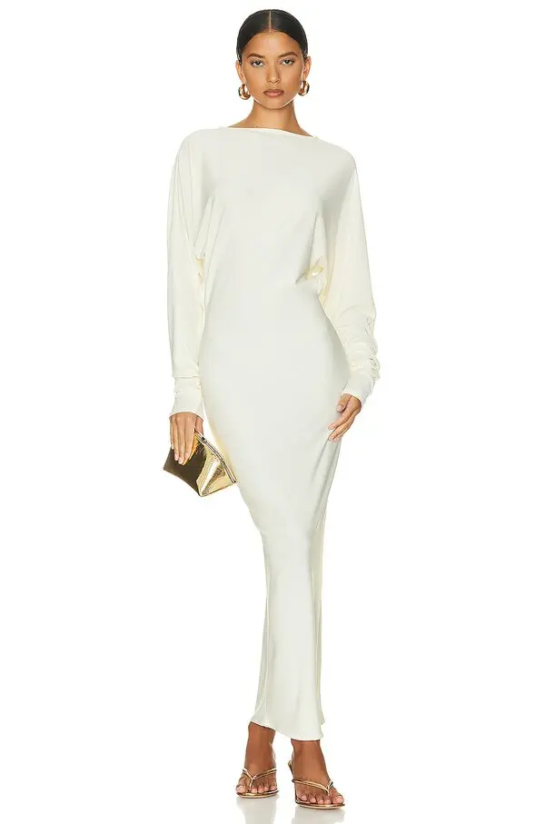 HELSA Matte Jersey Open Back Dress - Ivory