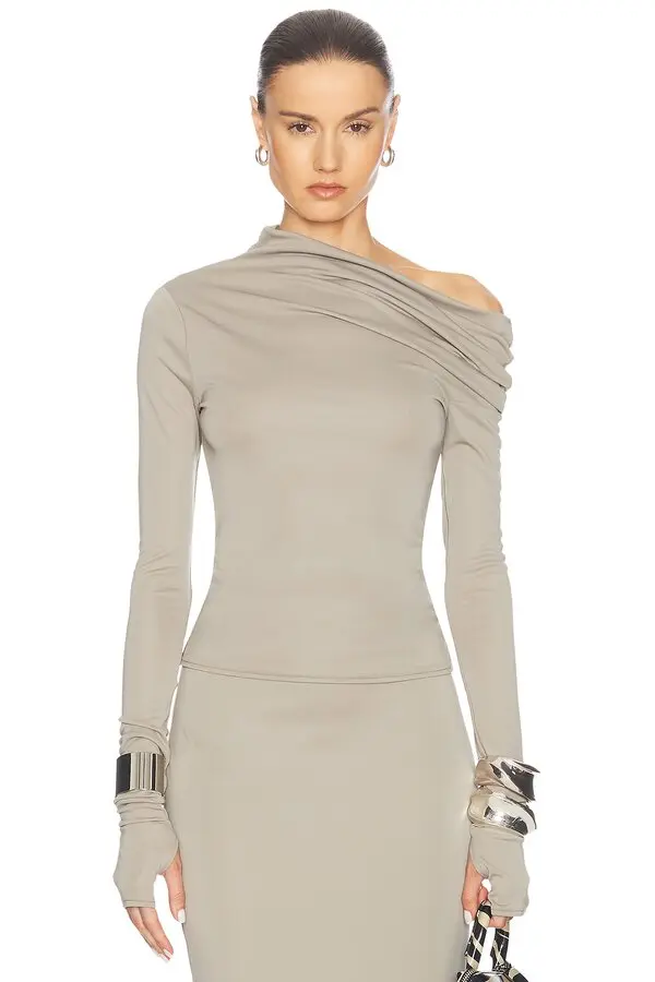 HELSA Matte Jersey Drape Shoulder Top