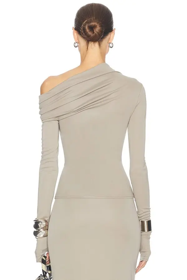 HELSA Matte Jersey Drape Shoulder Top