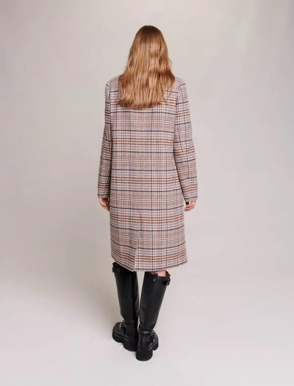 Maje Checked Double Breasted Long Coat