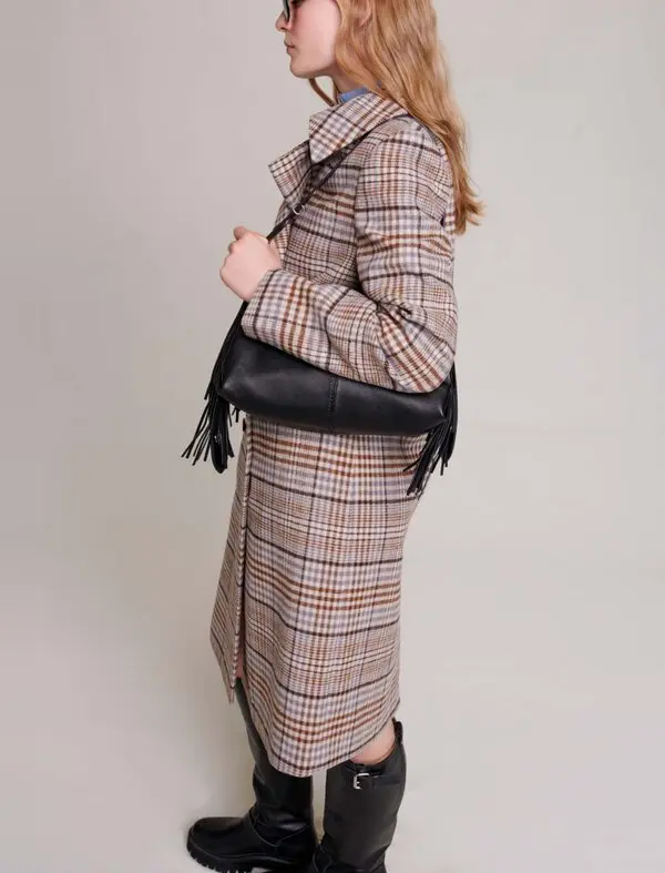 Maje Checked Double Breasted Long Coat