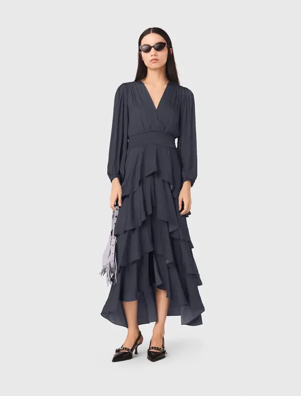 Maje Ruffled Maxi Dress - Navy