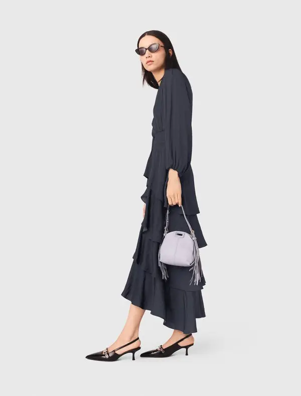 Maje Ruffled Maxi Dress - Navy