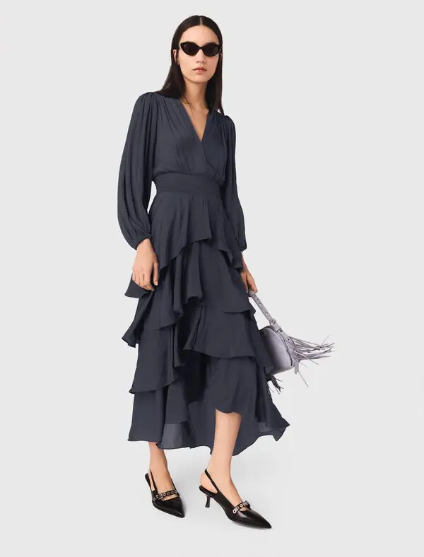 Maje Ruffled Maxi Dress - Navy