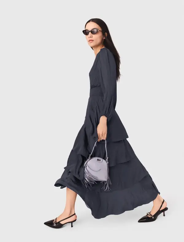 Maje Ruffled Maxi Dress - Navy
