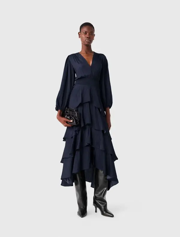 Maje Ruffled Maxi Dress - Navy
