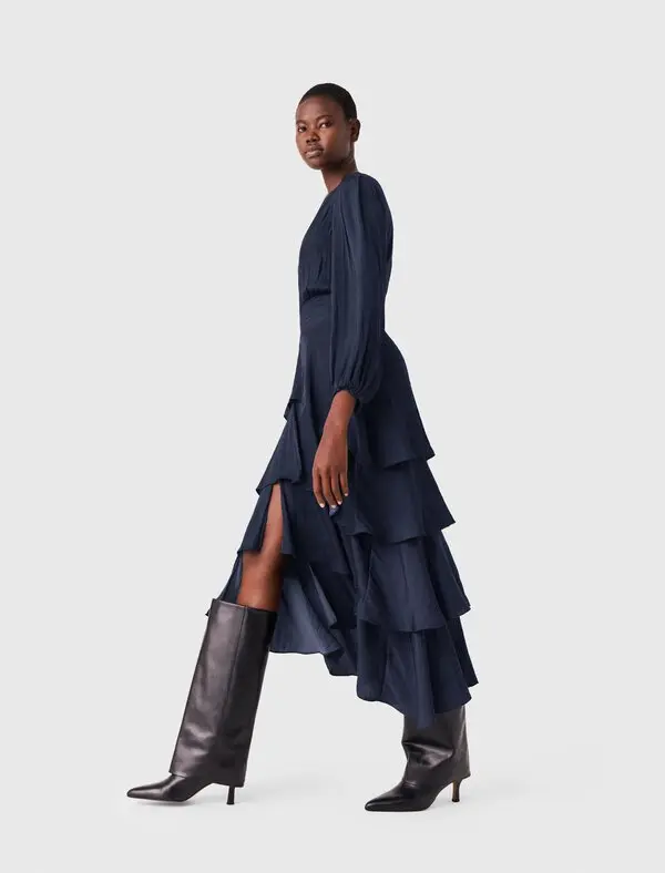 Maje Ruffled Maxi Dress - Navy