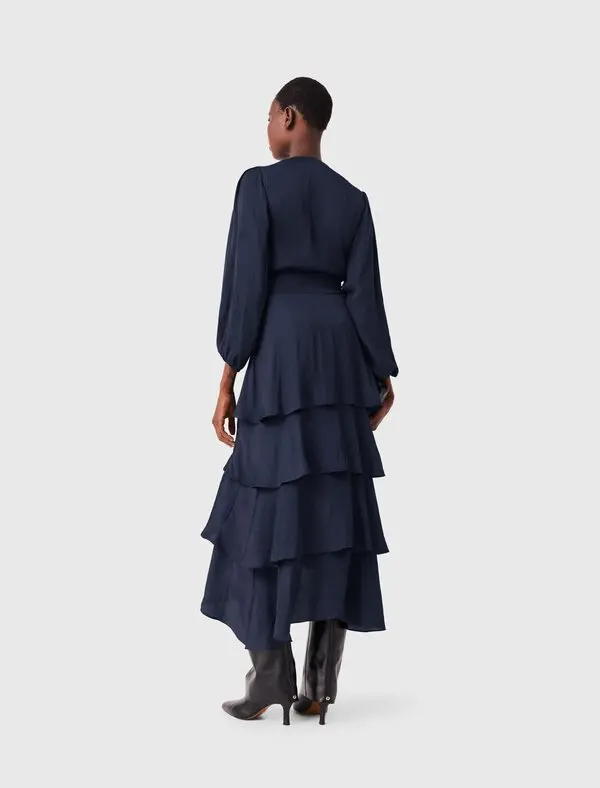 Maje Ruffled Maxi Dress - Navy