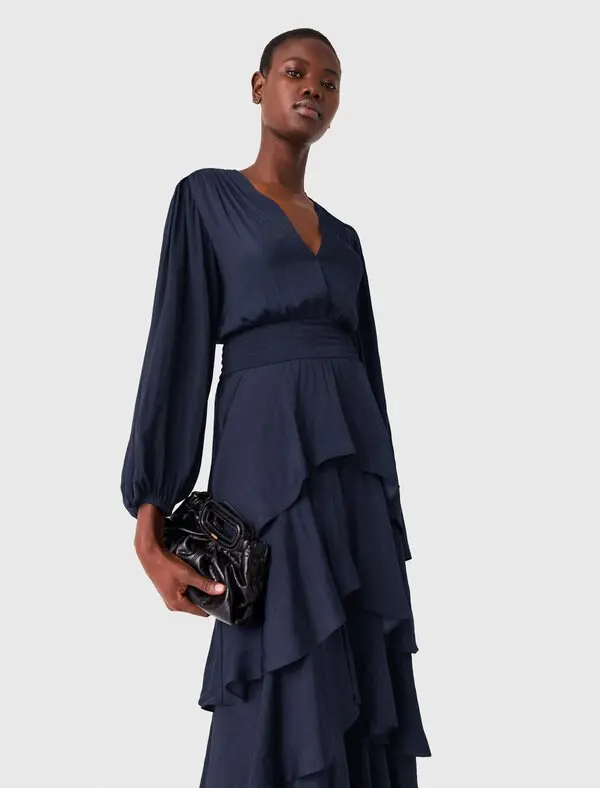 Maje Ruffled Maxi Dress - Navy