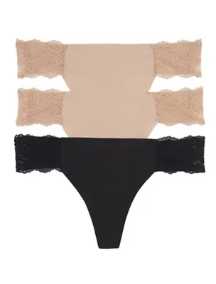 Wacoal B.bare Thong Panty Pack Au Natural/au Natural/night - Au Natural Au Natural Night
