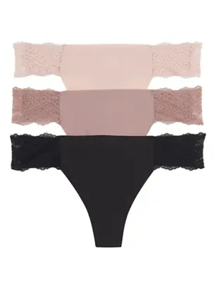 Wacoal B.bare Thong Panty Pack Au Natural/au Natural/night - Rose Smoke Antler Night