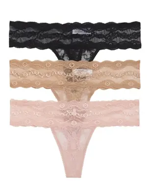 Wacoal Lace Kiss Thong Panty Pack Rose Smoke/au Natural/night - Rose Smoke Au Natural Night