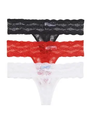 Wacoal Lace Kiss Thong Panty Pack Rose Smoke/au Natural/night - White Crimson Red Night
