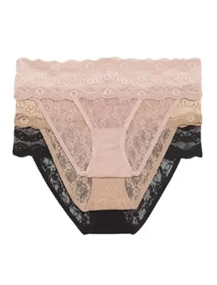 Wacoal Lace Kiss Bikini Panty Pack Rose Smoke/au Natural/night - Rose Smoke Au Natural Night