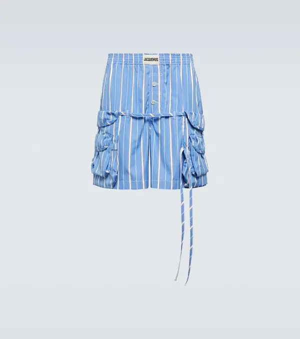 Jacquemus Le Short Trivela Striped Cotton Shorts - Blue