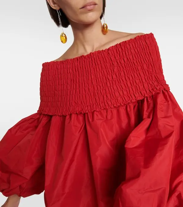 PATOU Smocked Off-shoulder Crêpe Minidress - Red