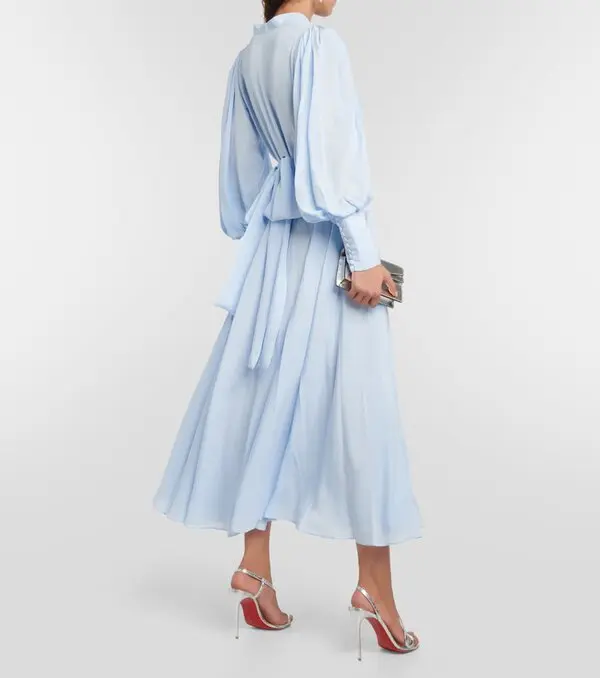 Costarellos Draped Silk Midi Dress