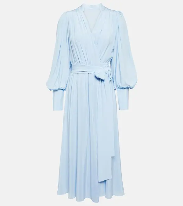 Costarellos Draped Silk Midi Dress - Blue