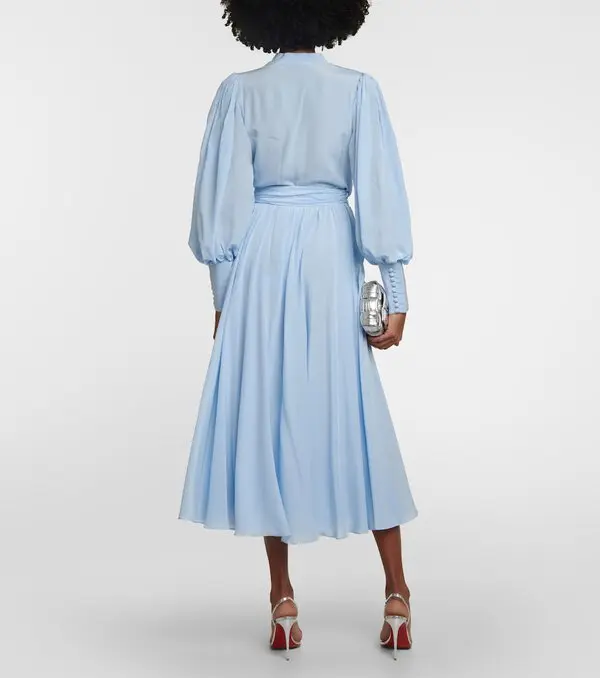 Costarellos Draped Silk Midi Dress