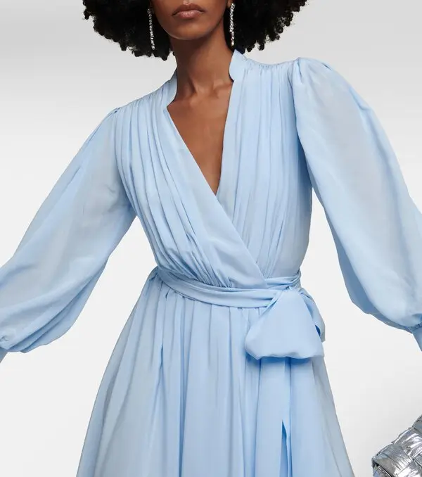 Costarellos Draped Silk Midi Dress