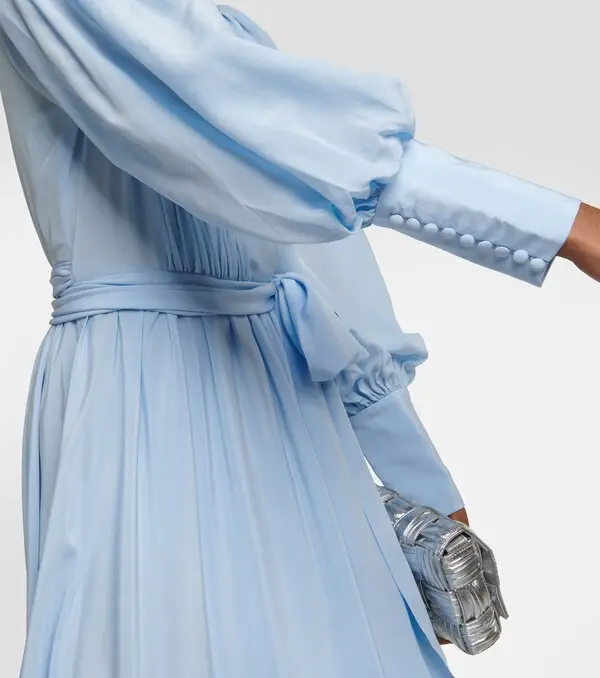 Costarellos Draped Silk Midi Dress