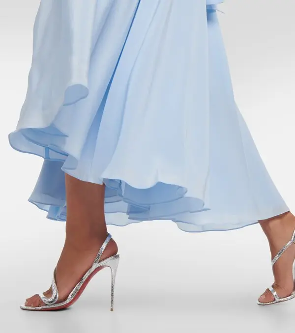 Costarellos Draped Silk Midi Dress