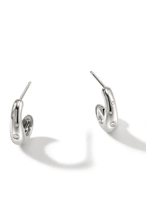 John Hardy Sterling Surf J Hoop Diamond Earrings - Silver