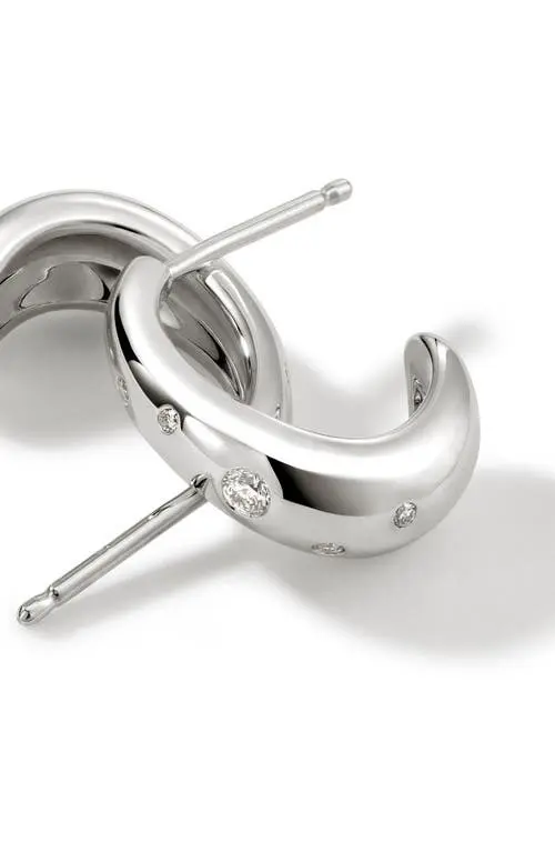 John Hardy Sterling Surf J Hoop Diamond Earrings
