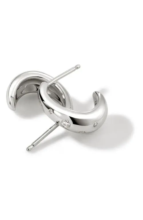 John Hardy Sterling Surf J Hoop Diamond Earrings