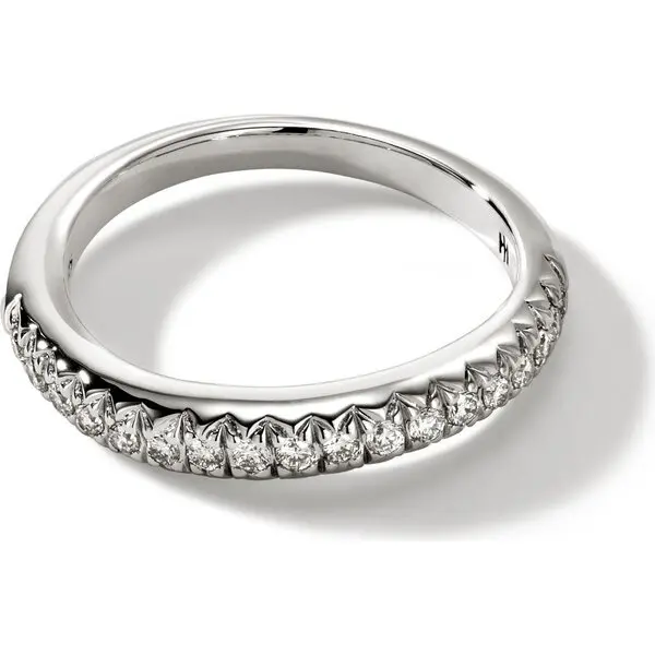 John Hardy Surf Pavé Diamond Band Ring - Silver